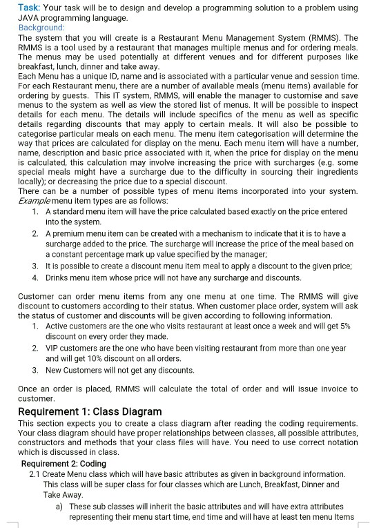 Solved Task: Your task will be to design and develop a | Chegg.com