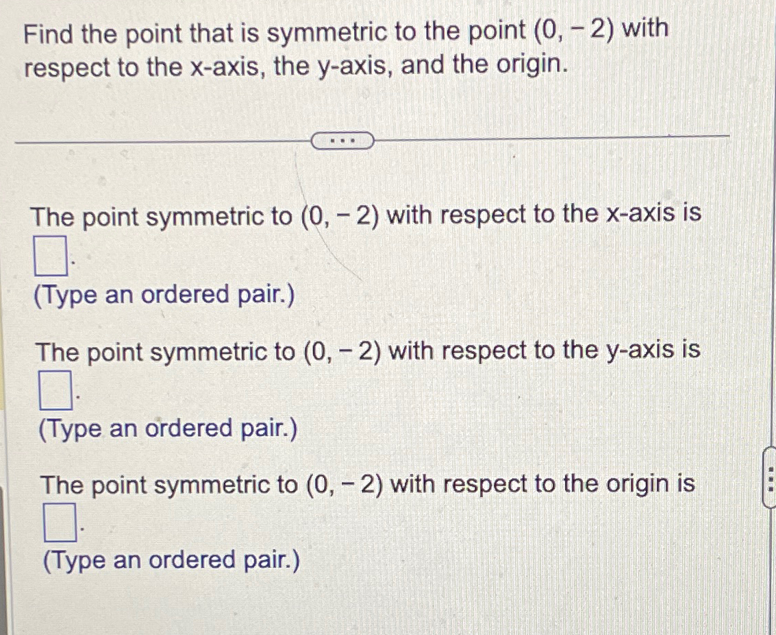 Solved Find the point that is symmetric to the point (0,-2) | Chegg.com
