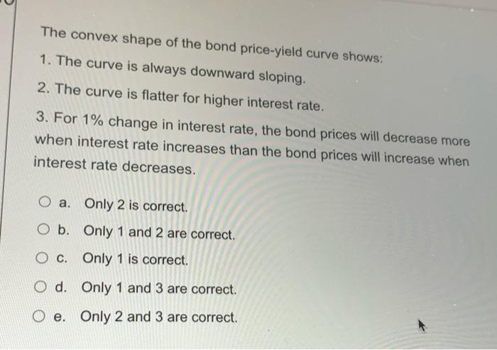 Solved The convex shape of the bond price-yield curve shows: | Chegg.com