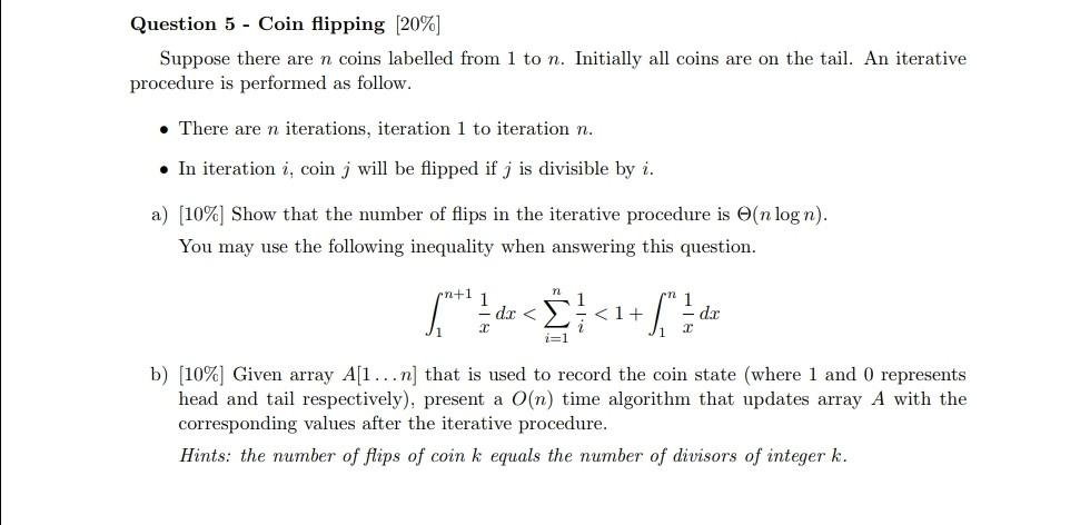 Solved Question 5 - Coin flipping [20%] Suppose there are n | Chegg.com