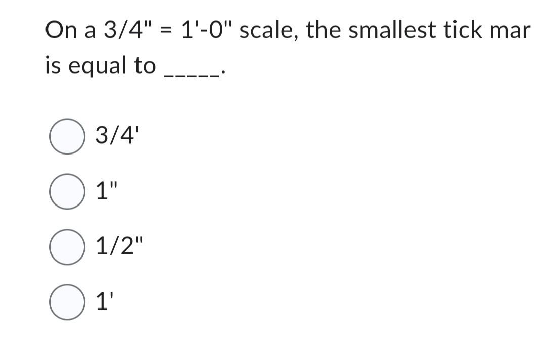 Solved On a 3/4′′=1′−0" scale, the smallest tick mar is | Chegg.com