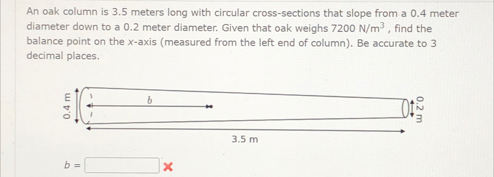Solved An oak column is 3.5 ﻿meters long with circular | Chegg.com