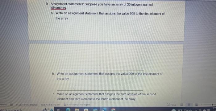 Solved 9. Assignment statements: Suppose you have an array | Chegg.com