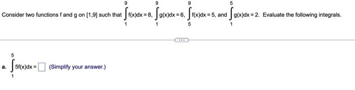 Solved Consider two functions f and g on [1,9] such that | Chegg.com