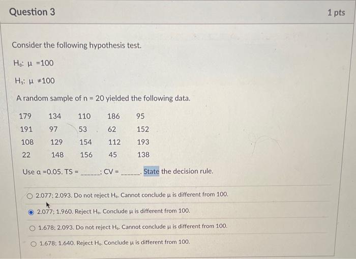 Solved Consider the following hypothesis test. | Chegg.com