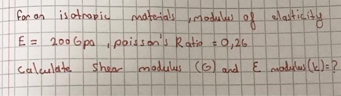 for an isotrapic materials, modulus of elasticity | Chegg.com