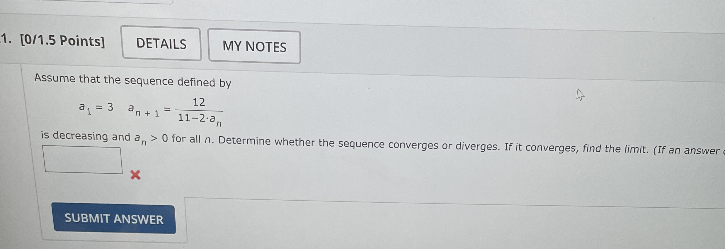 Solved [0/1.5 ﻿Points]Assume that the sequence defined | Chegg.com