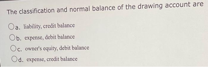Solved The classification and normal balance of the drawing | Chegg.com