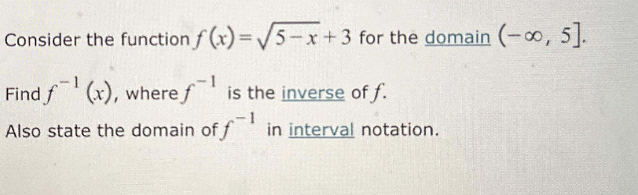 Solved Consider the function f(x)=5-x2+3 ﻿for the domain | Chegg.com