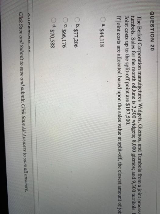 Solved QUESTION 20 The Berkel Corporation manufactures | Chegg.com Solved QUESTION 20 The Berkel Corporation manufactures | Chegg.com