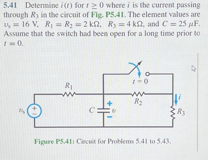 Solved 5.41 Determine i(t) for t≥ 0 where i is the current | Chegg.com