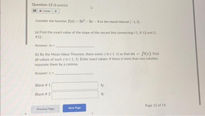 Solved Consider the function f(x)=2x2−3x−4 on the closed | Chegg.com