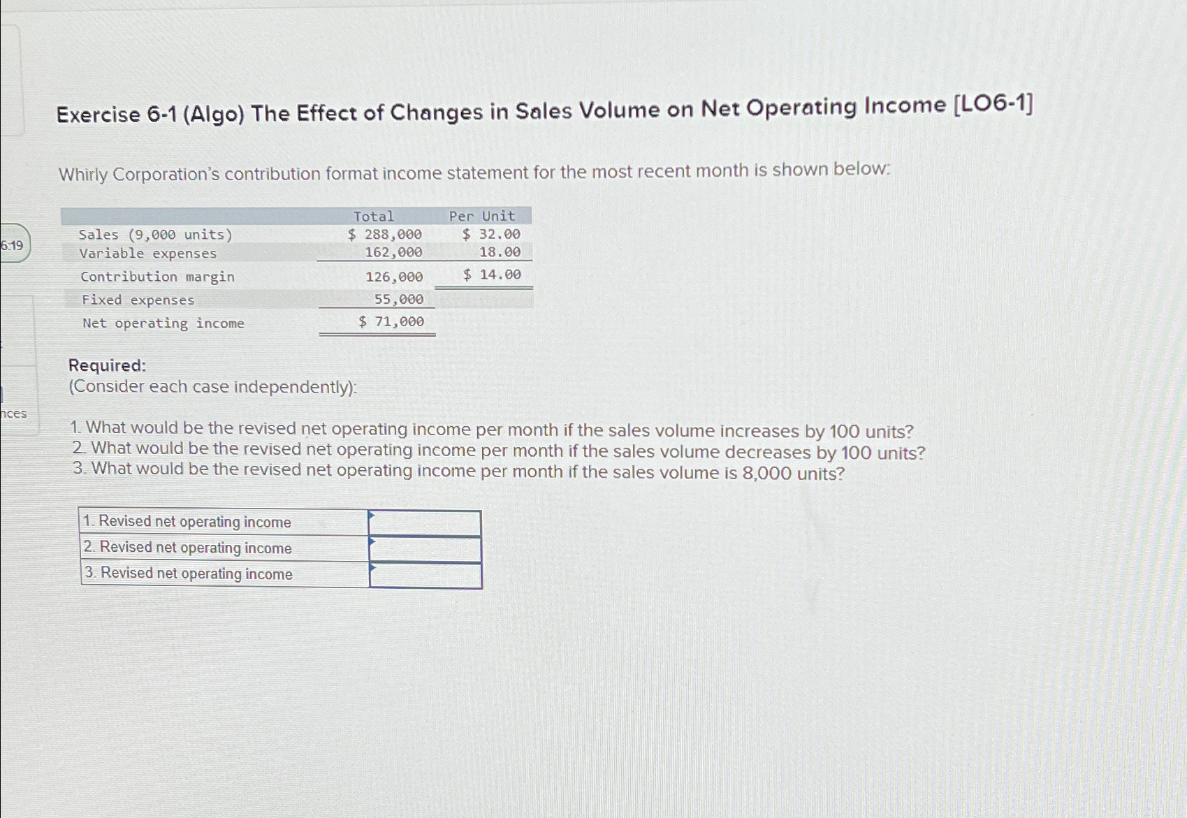 Solved Exercise 6-1 (Algo) ﻿The Effect of Changes in Sales | Chegg.com
