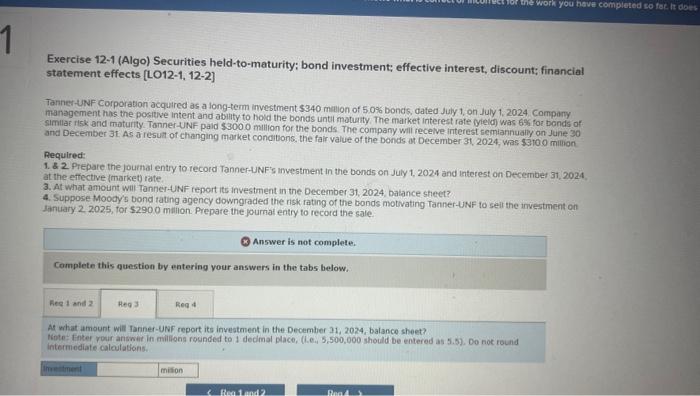 Solved Exercise 12-1 (Algo) Securities held-to-maturity; | Chegg.com