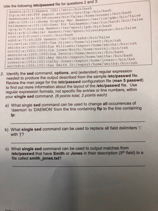 Solved Use the following letc/passwd file for questions 2 | Chegg.com