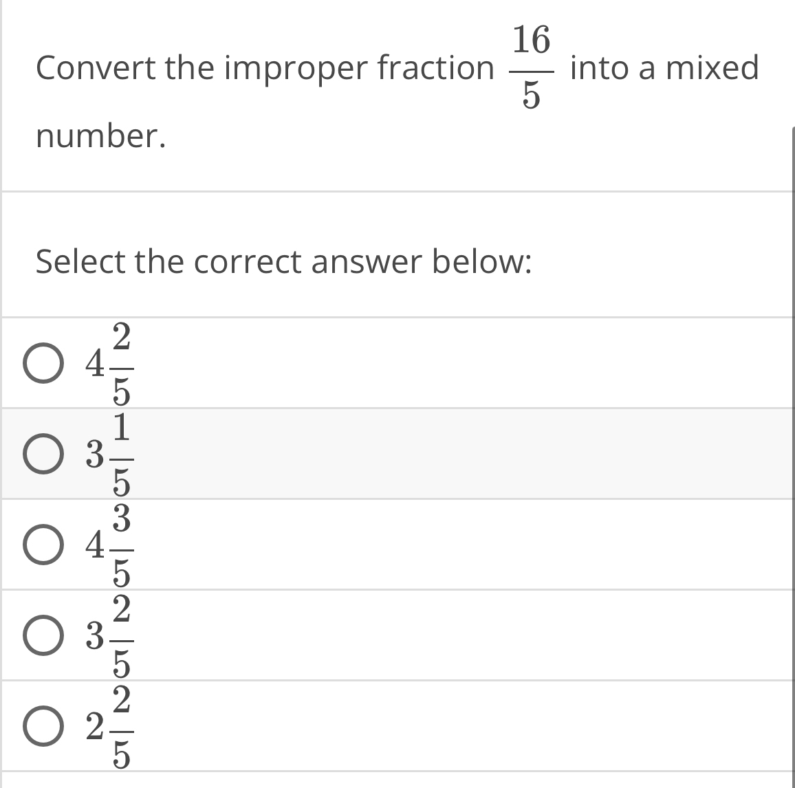 Solved Convert the improper fraction 165 ﻿into a mixed | Chegg.com