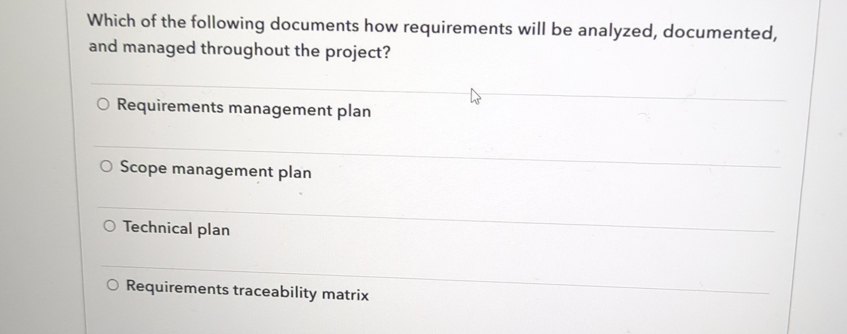 Solved Which of the following documents how requirements | Chegg.com