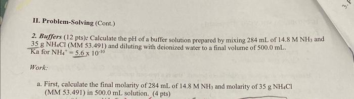 Solved 2. Buffers (12 pts): Calculate the pH of a buffer | Chegg.com