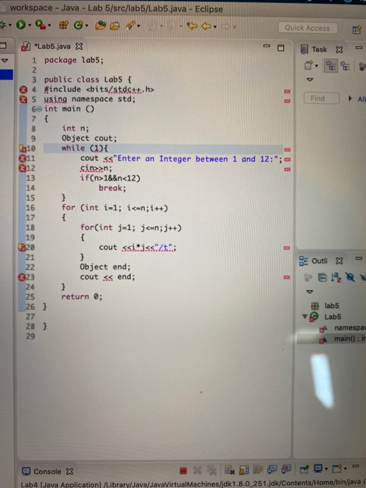 Solved workspace - Java - Lab 5/src/lab5/Lab5.java - Eclipse | Chegg.com