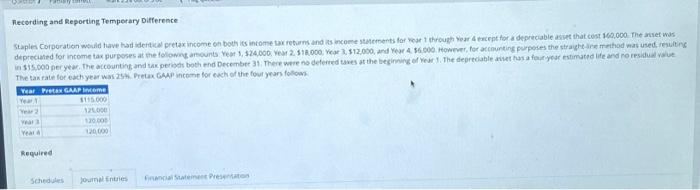 Solved Recording and Reporting Temporary Difference Staples | Chegg.com