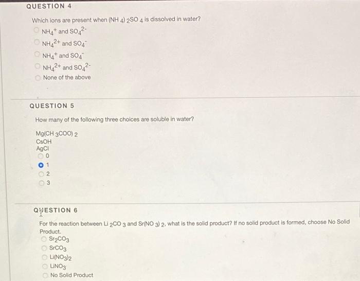 Solved Which ions are present when (NH4)2SO4 is dissolved in | Chegg.com