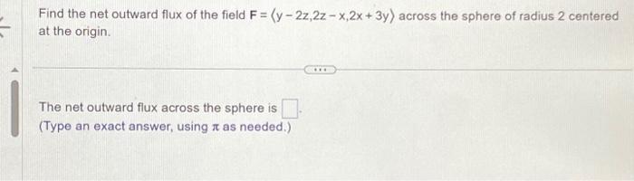 Solved Find the net outward flux of the field F = | Chegg.com