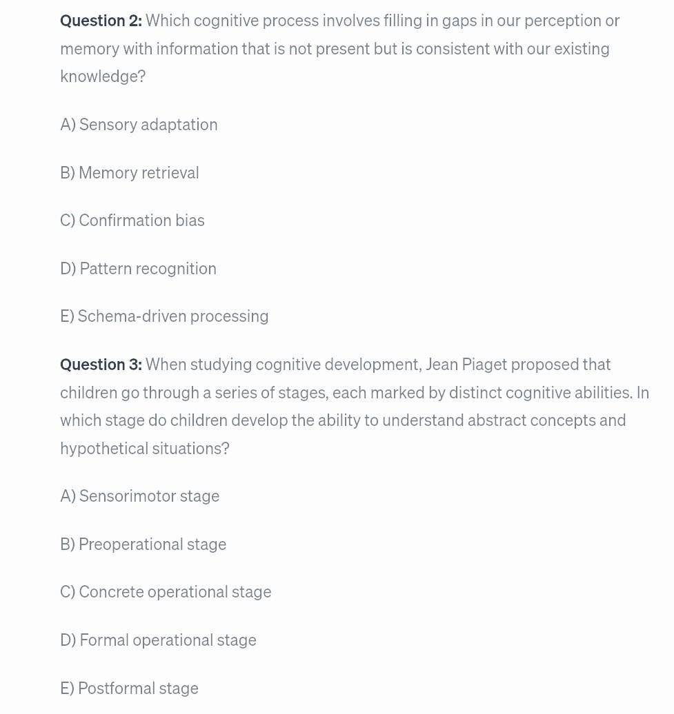 Solved Question 2: Which cognitive process involves filling | Chegg.com