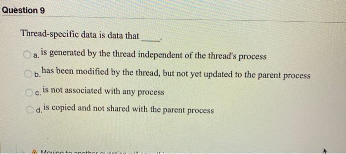 Solved Question 9 Thread-specific data is data that a is | Chegg.com