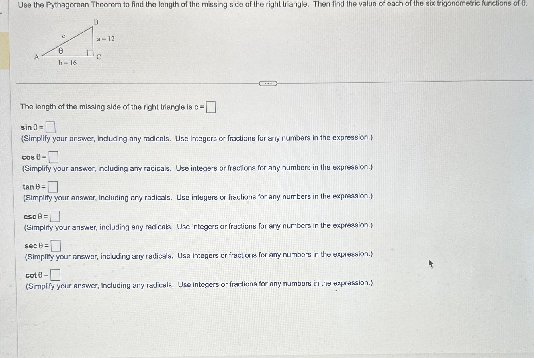 Solved Use the Pythagorean Theorem to find the length of the | Chegg.com