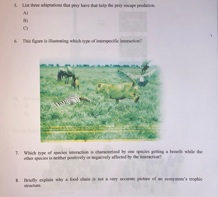 Solved 5. List three adaptations that prey have that help | Chegg.com