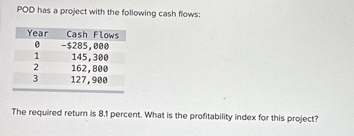 Solved POD has a project with the following cash flows: The | Chegg.com