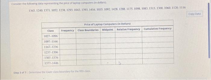 Solved Consider the following data representing the price of | Chegg.com