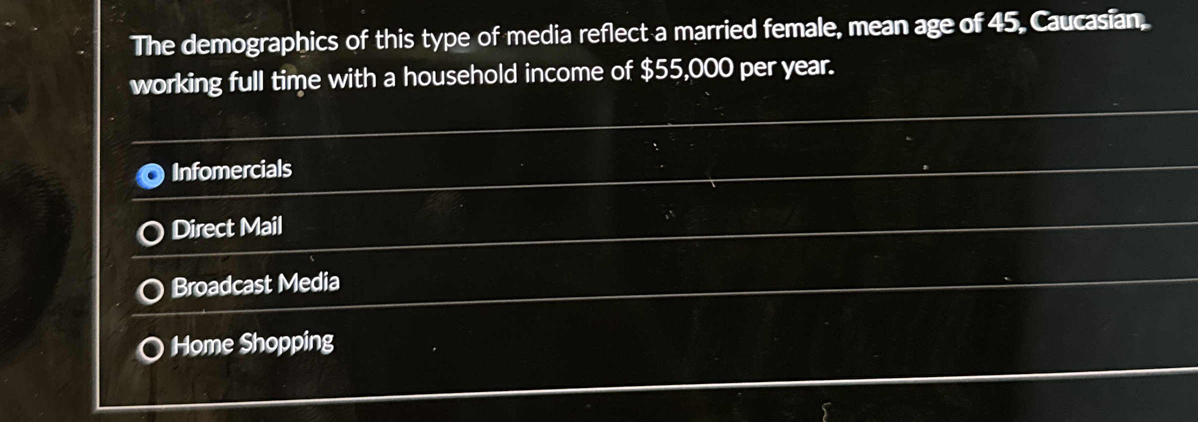 Solved The demographics of this type of media reflect a | Chegg.com