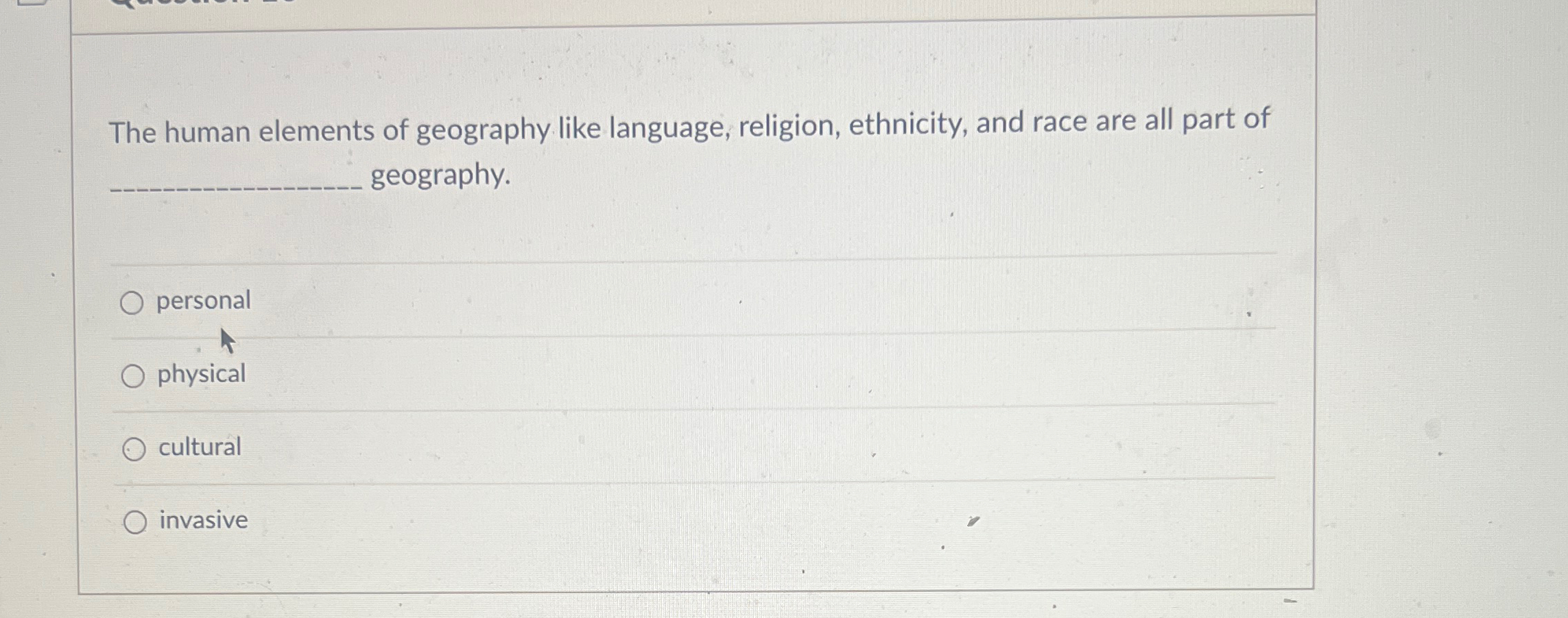 Solved The human elements of geography like language, | Chegg.com