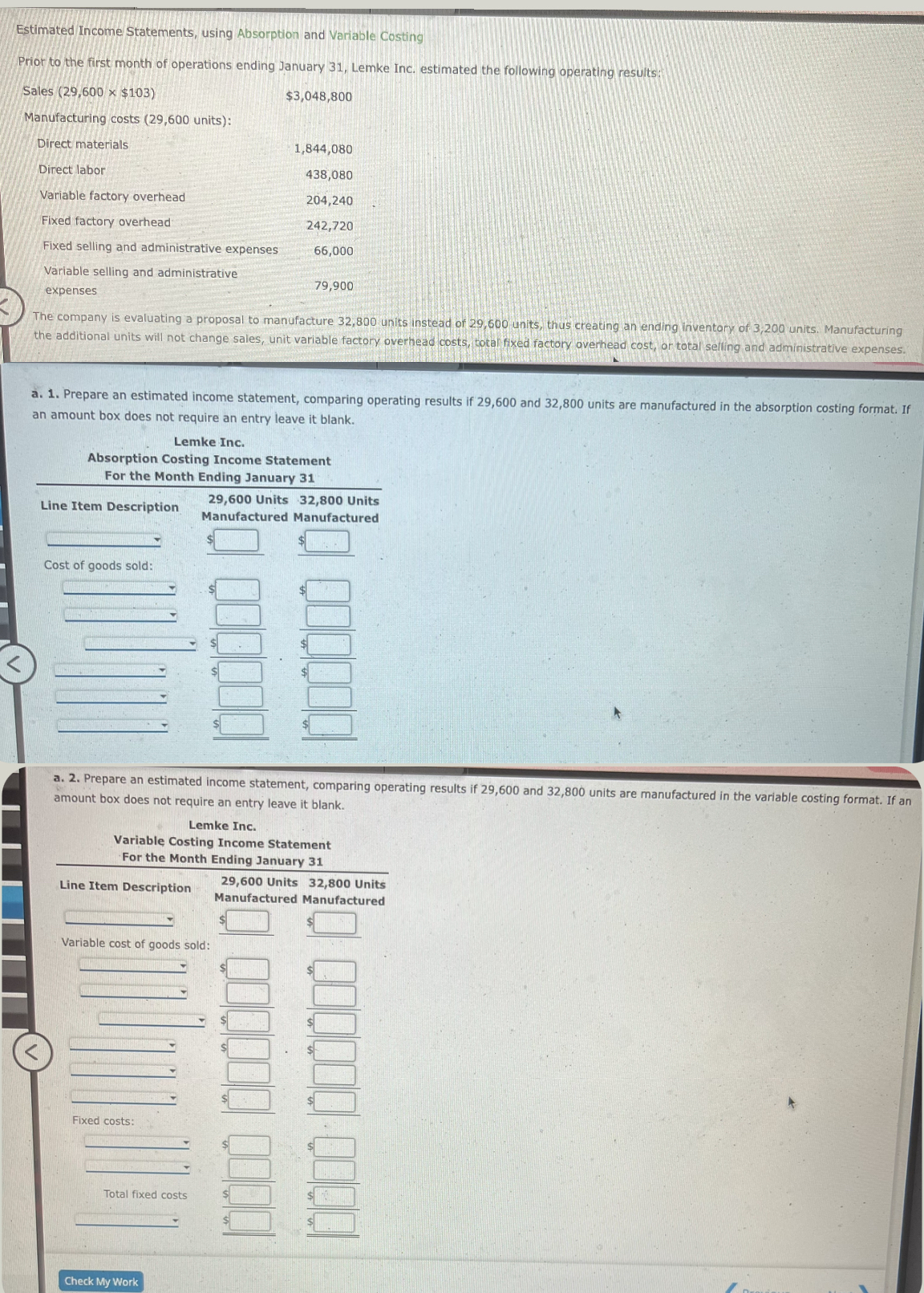Solved Estimated Income Statements, using Absorption and | Chegg.com