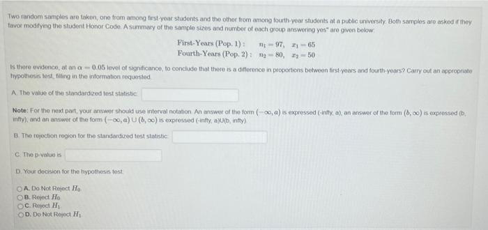 Solved Two random samples are taken, one from among | Chegg.com