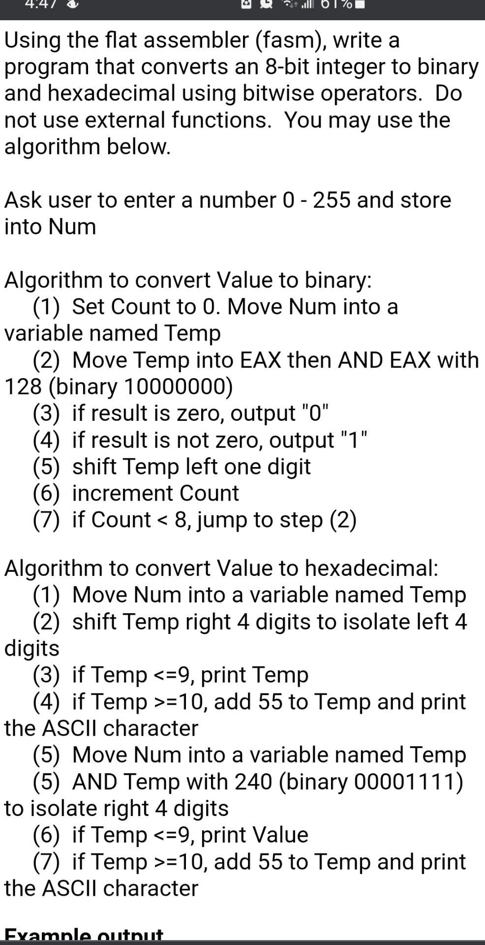 Solved 4.4 0171 Using the flat assembler (fasm), write a | Chegg.com