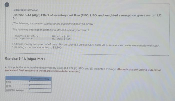 Solved Required information Exercise 5-4A (Algo) Effect of | Chegg.com