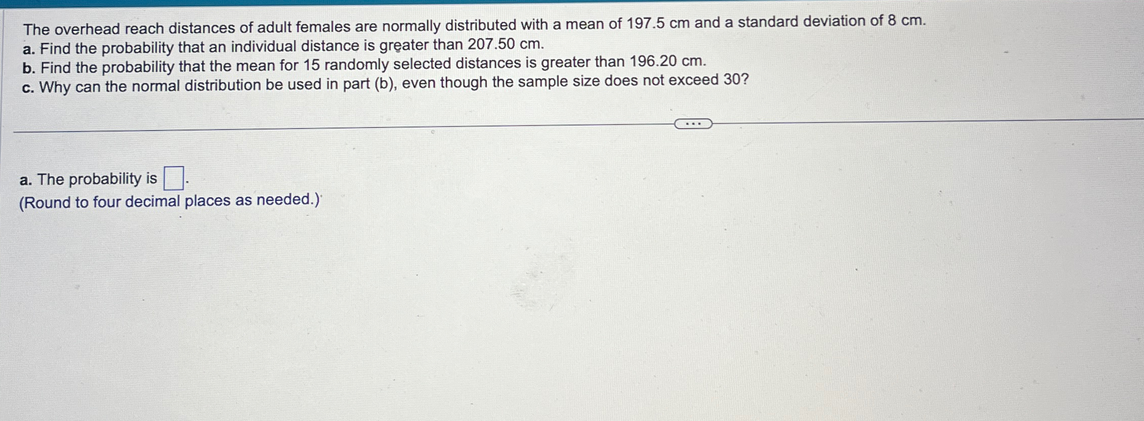 Solved The overhead reach distances of adult females are | Chegg.com