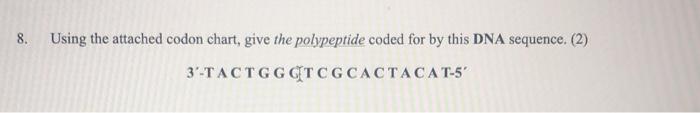 Solved 8. Using the attached codon chart, give the | Chegg.com