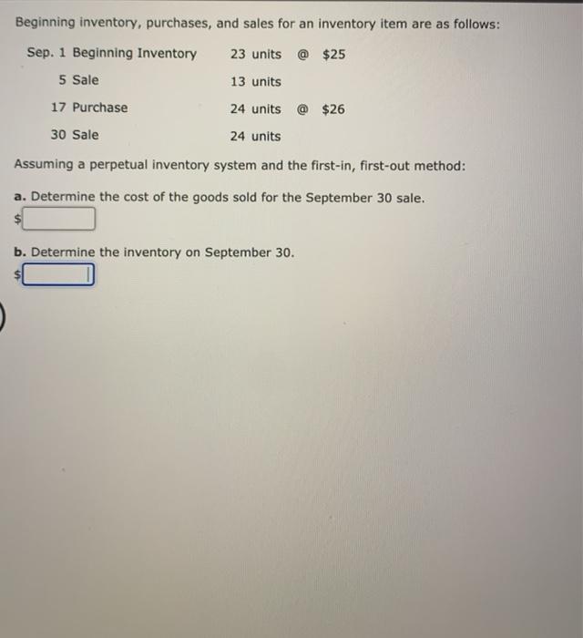 Solved Beginning inventory, purchases, and sales for an | Chegg.com