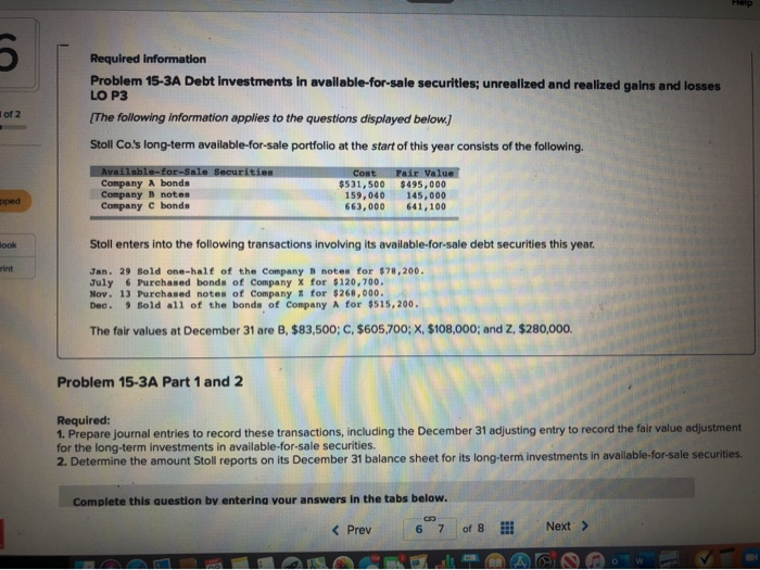 Solved Required information Problem 15-3A Debt investments | Chegg.com