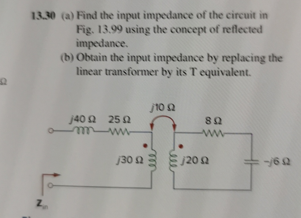 Solved 13.30 (a) ﻿Find the input impedance of the circuit in | Chegg.com