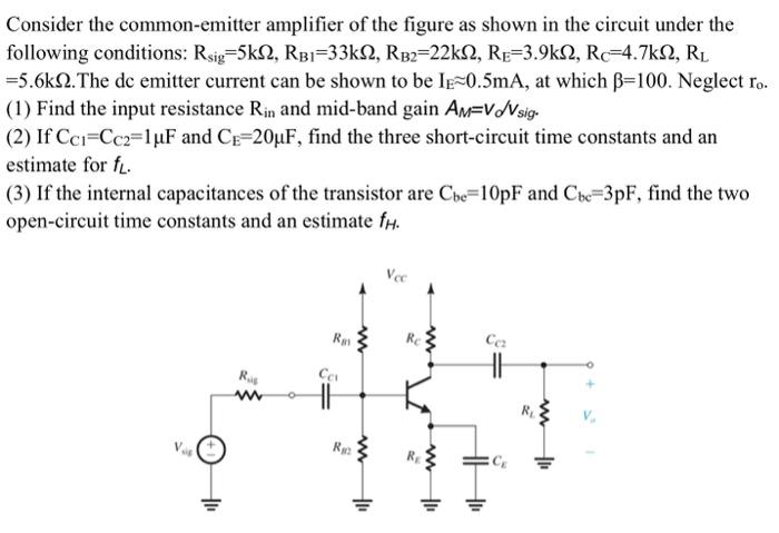 Solved Consider the common-emitter amplifier of the figure | Chegg.com