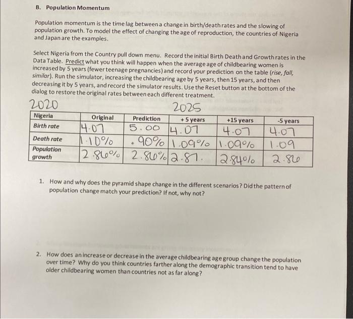 B. Population Momentum Population momentum is the | Chegg.com