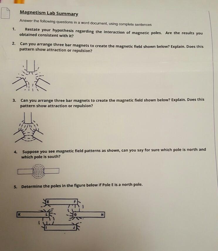 Solved 1. Magnetism Lab Summary Answer the following | Chegg.com