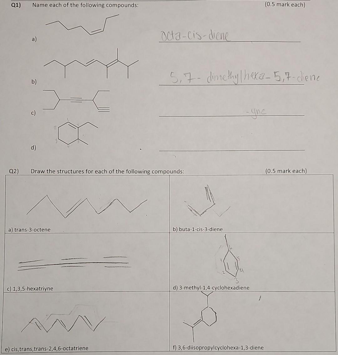 Solved Q1) Name each of the following compounds: (0.5 mark | Chegg.com