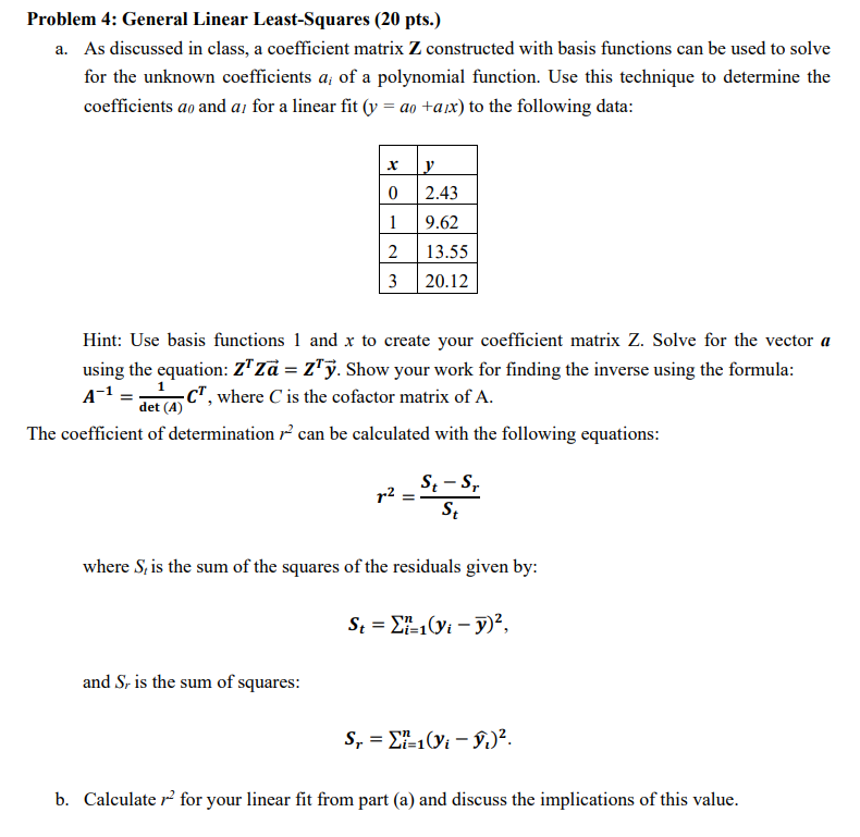 Problem 4: General Linear Least-Squares (20 ﻿pts.)a. | Chegg.com