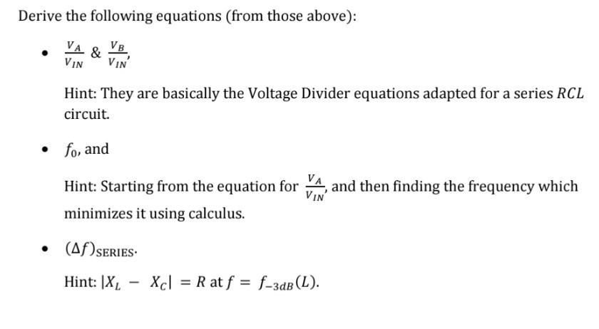 Solved Part 1: Series Resonant RCL Circuit VIN VA VB + m my | Chegg.com