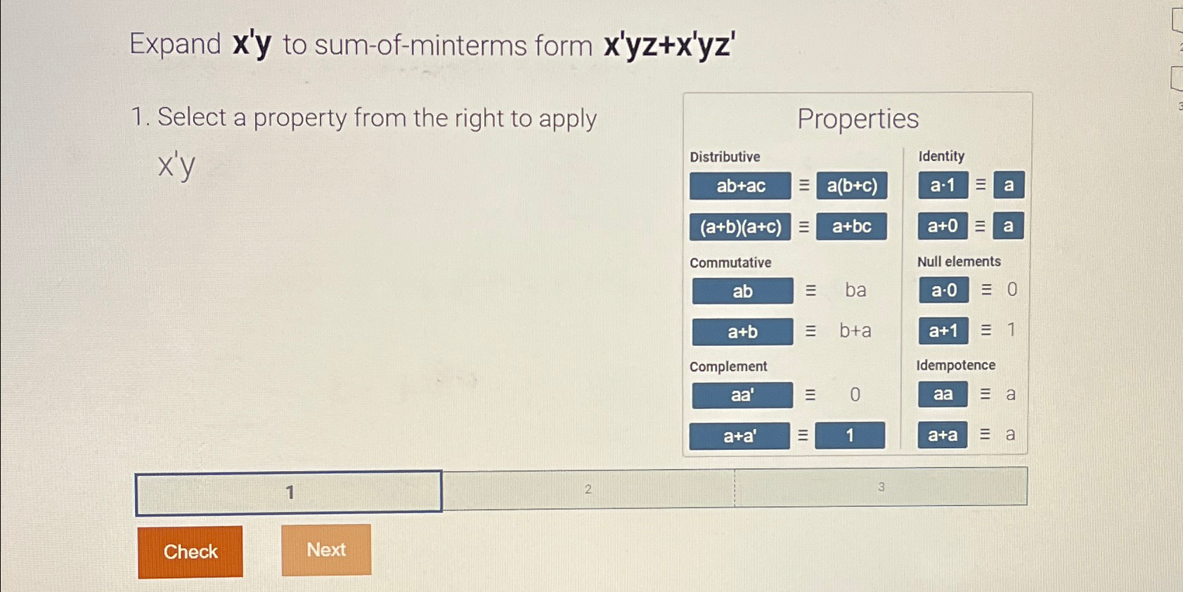 Solved Expand x'y ﻿to sum-of-minterms form x'yz+x'yzz'Select | Chegg.com